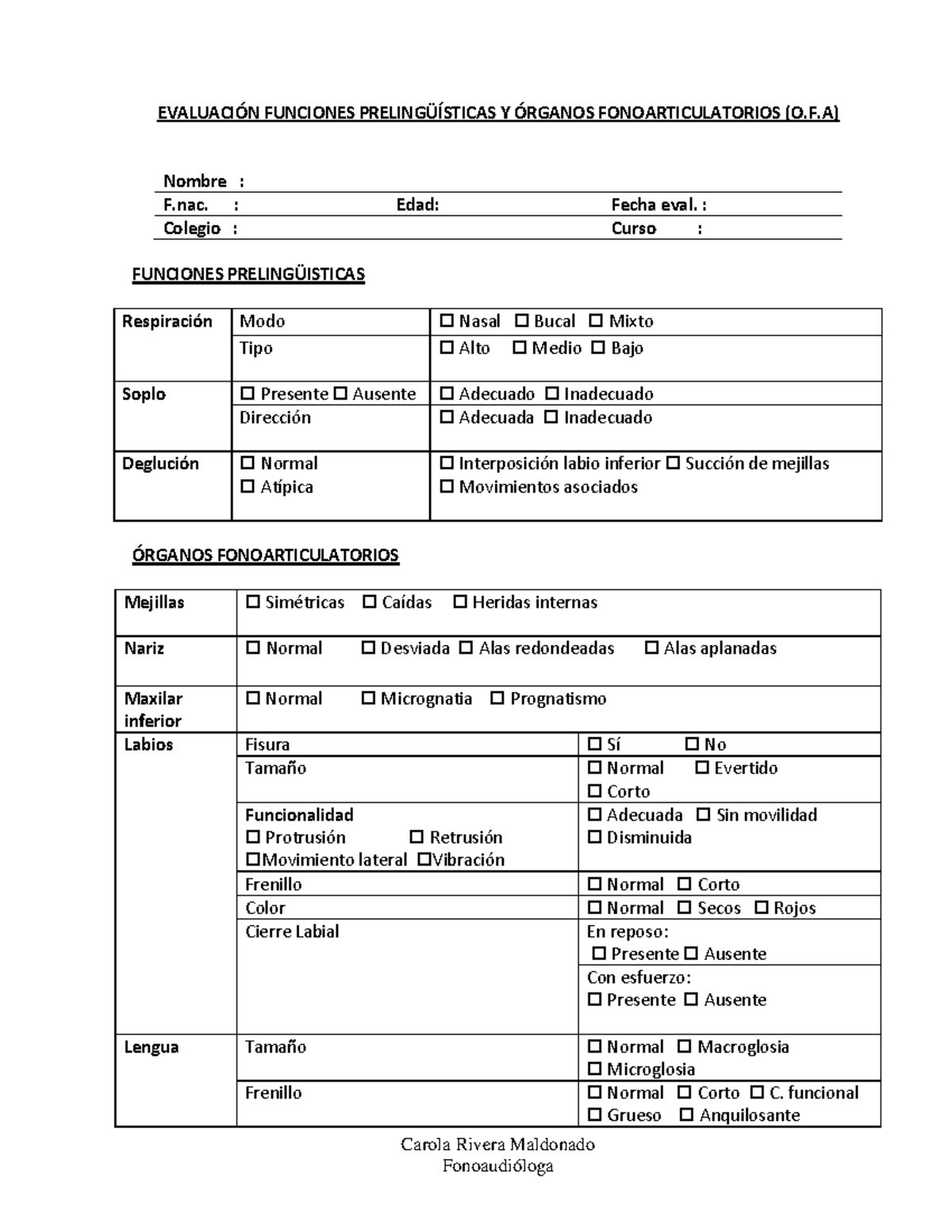 OFA - test - Fonoaudiología - UDLA - Studocu