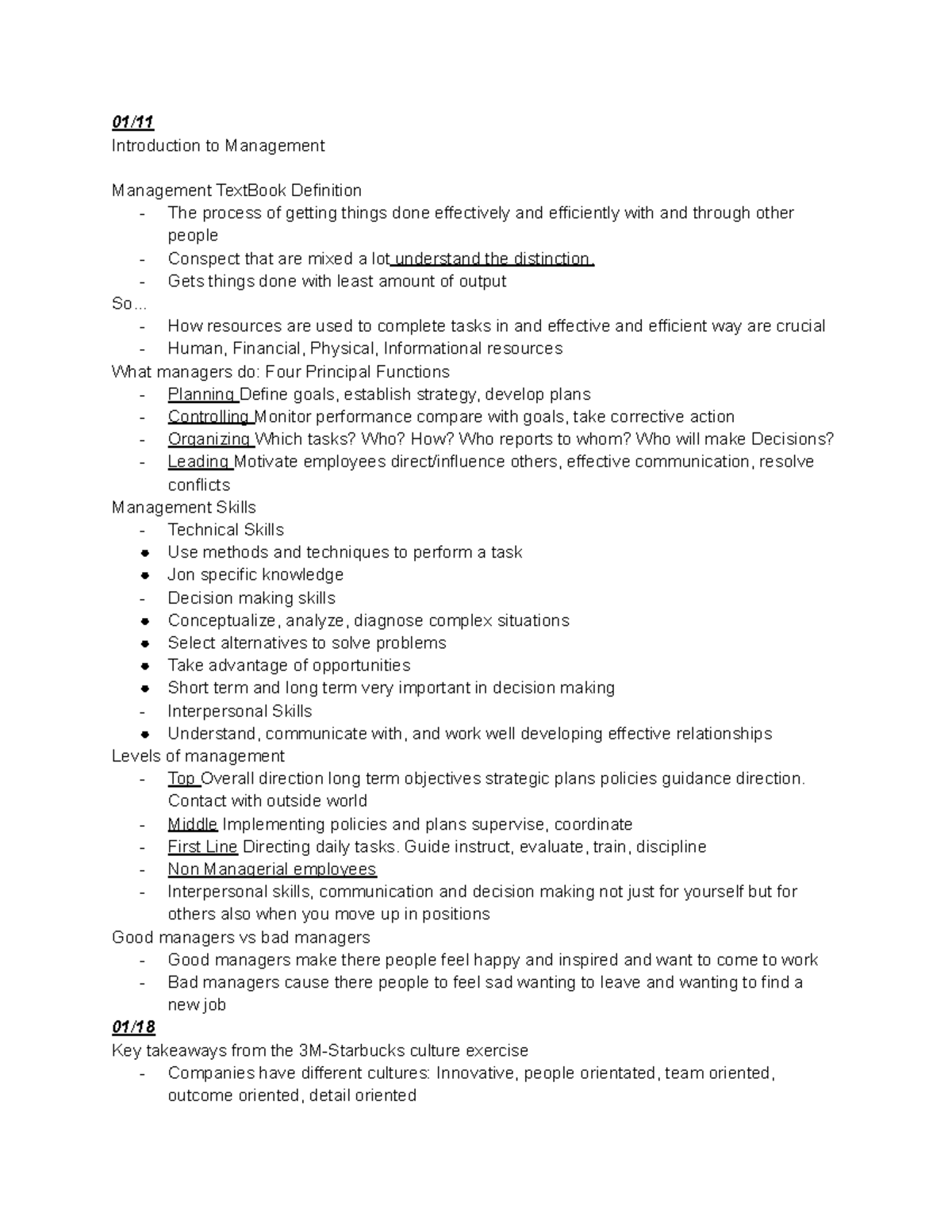 Managment Notes - 01/ Introduction to Management Management TextBook ...
