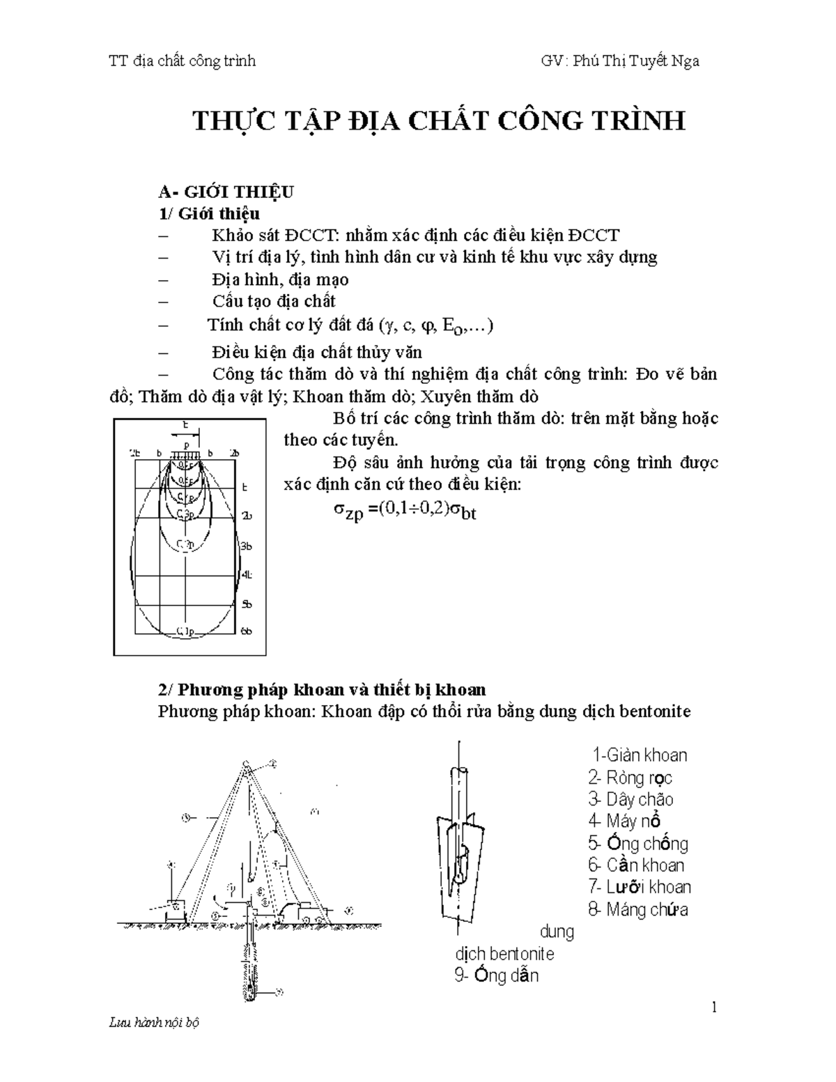 Bai giang chi tiet Thuc tap Dia chat cong trinh nop khoa - 1 THỰC TẬP ...