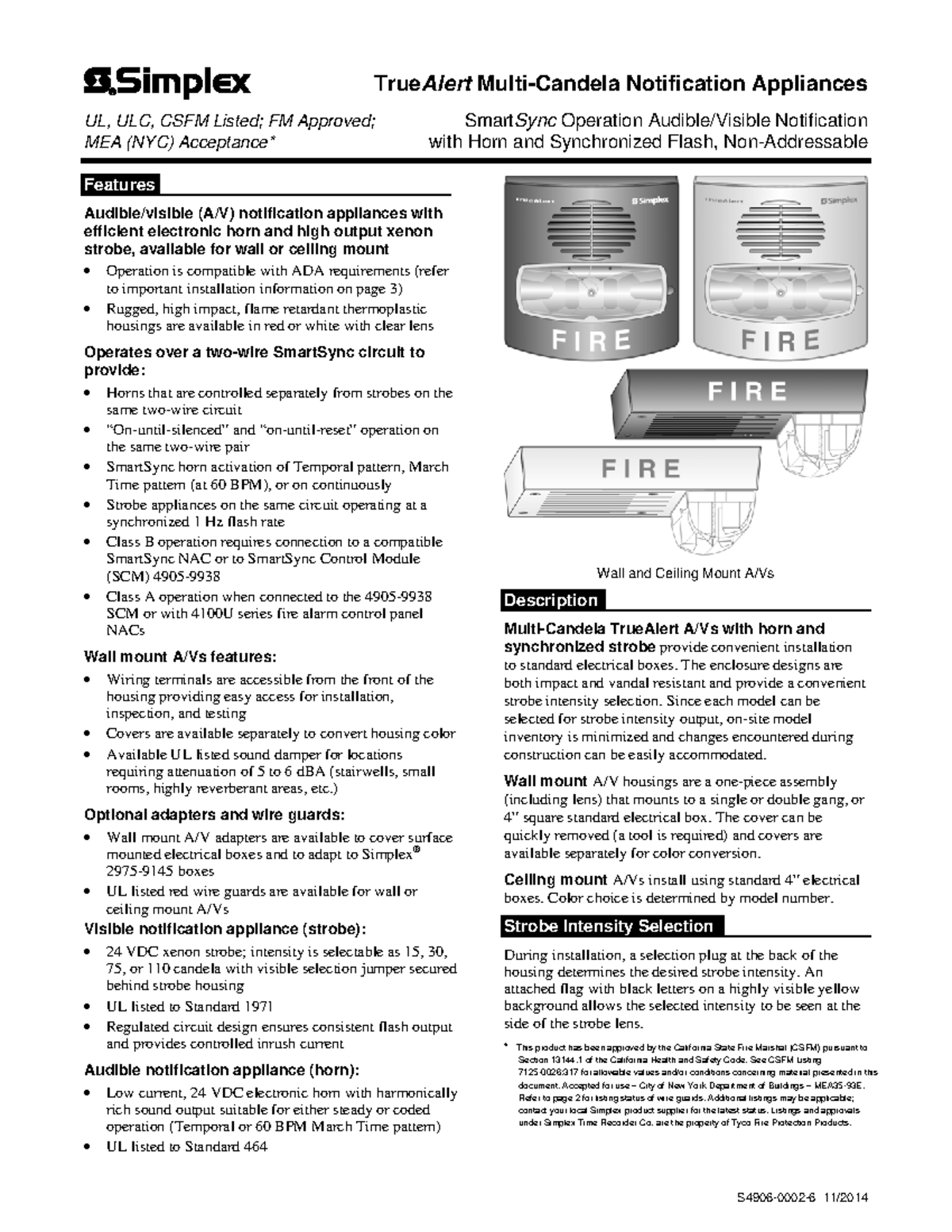 Simplex 4906-9127 - 4906-9127 - Features Audible/visible (A/V ...