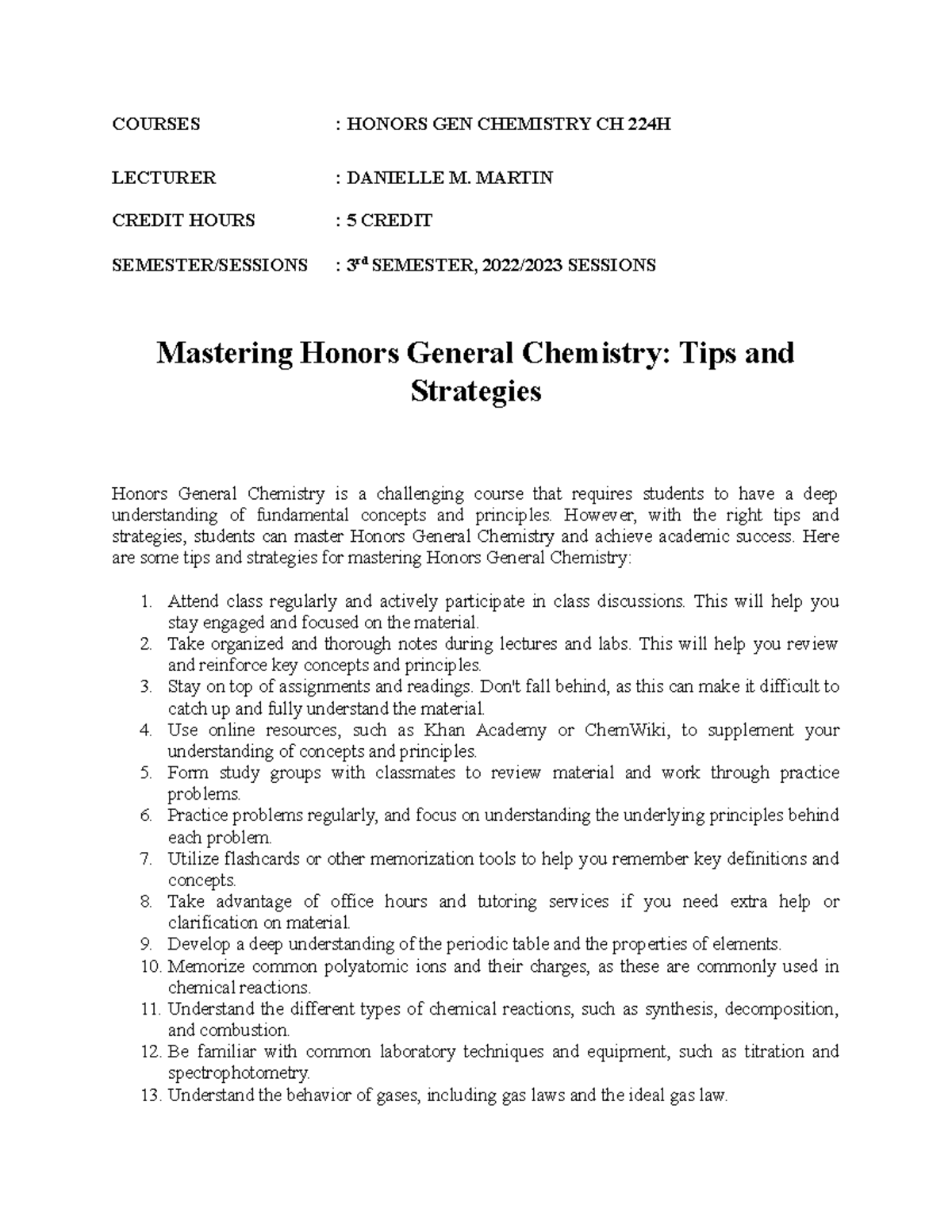 Mastering Honors General Chemistry-Tips and Strategies - COURSES ...