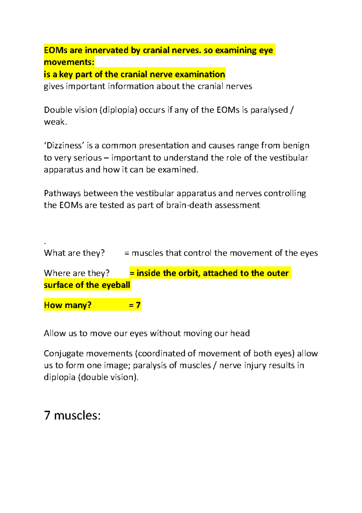 Neurology Lecture Notes Part 2 - EOMs are innervated by cranial nerves ...