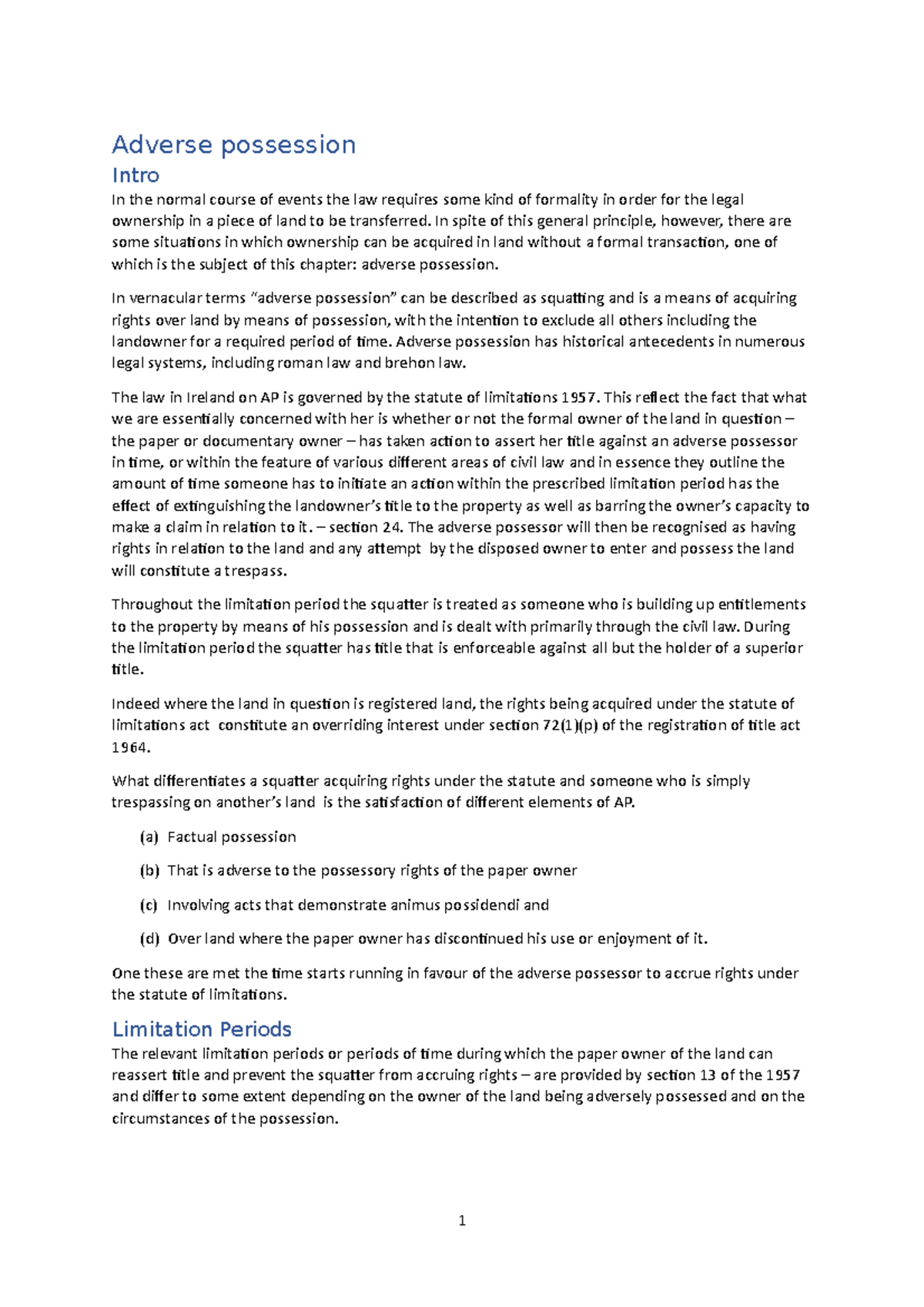 Adverse possession - Adverse possession Intro In the normal course of ...