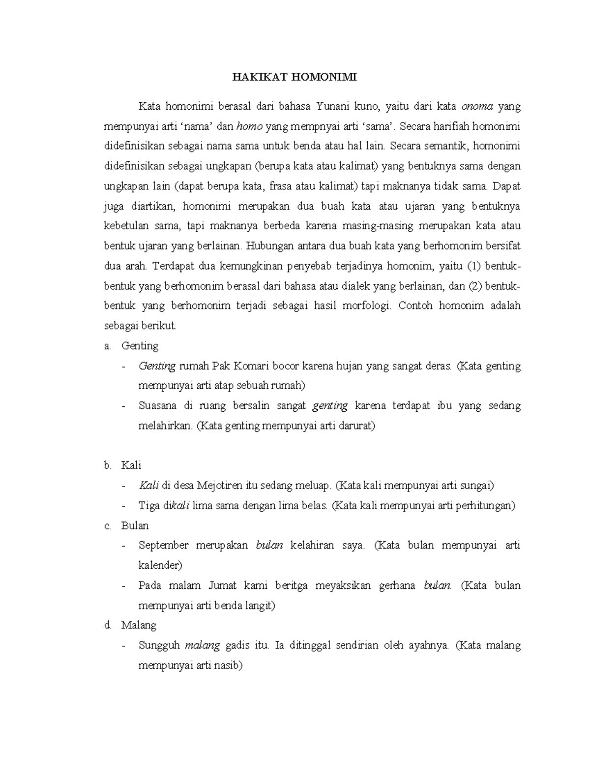 Hakikat Homonimi Beserta Contohnya - HAKIKAT HOMONIMI Kata homonimi ...
