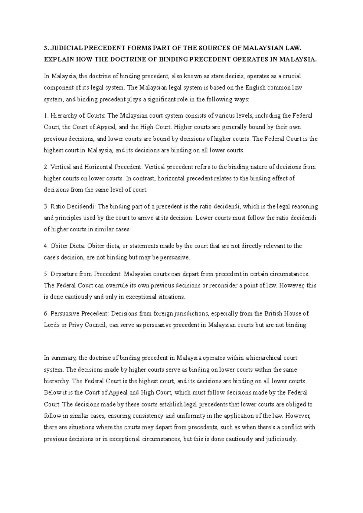 Group 3 LAW Tutorial Answer - 3. JUDICIAL PRECEDENT FORMS PART OF THE ...