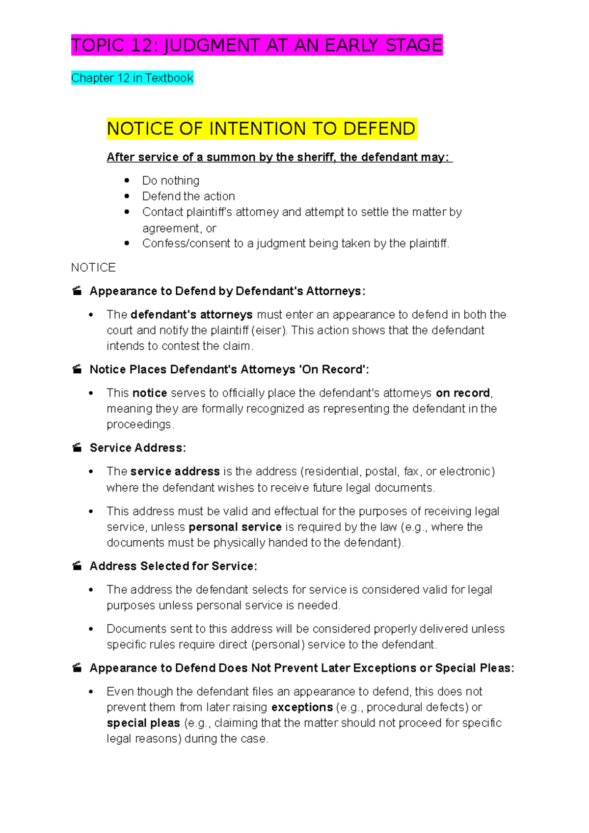 Civil Procedure Notes Topic 12 - Chapter 12 in Textbook NOTICE OF ...