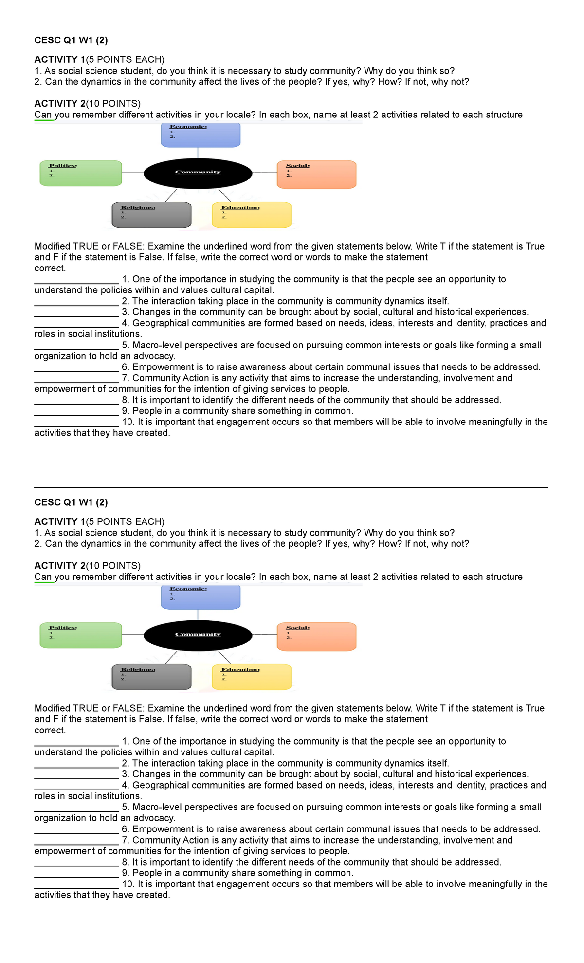 Activity CESC w1q1 - hope to be useful - CESC Q1 W1 (2) ACTIVITY 1(5 ...