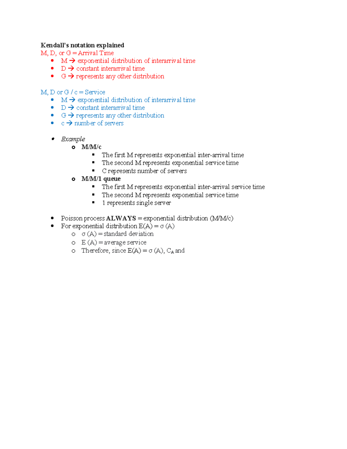 Managing Waiting Lines Notes - Kendall’s notation explained M, D, or G ...