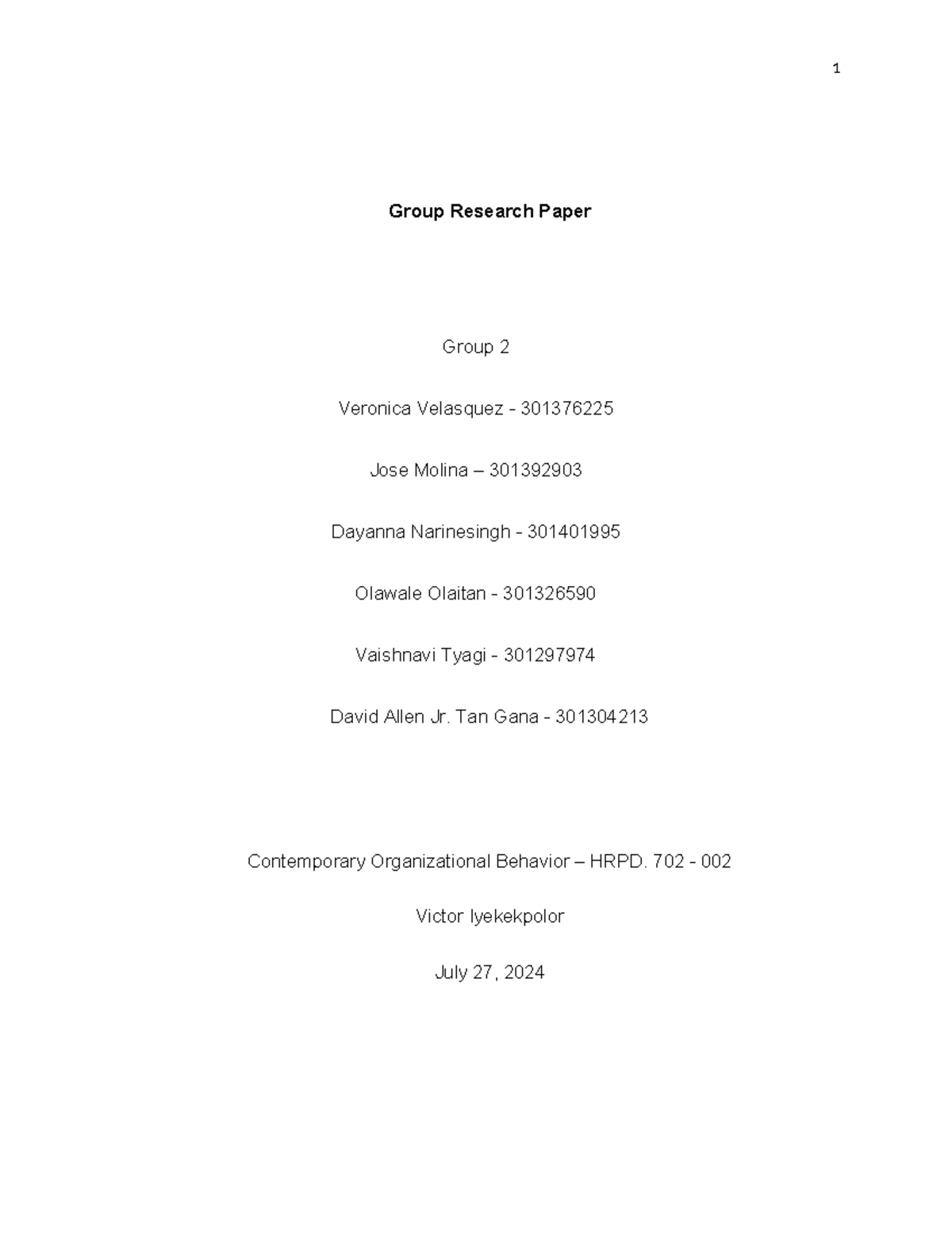 Group research paper - assignment - Group Research Paper - Group ...