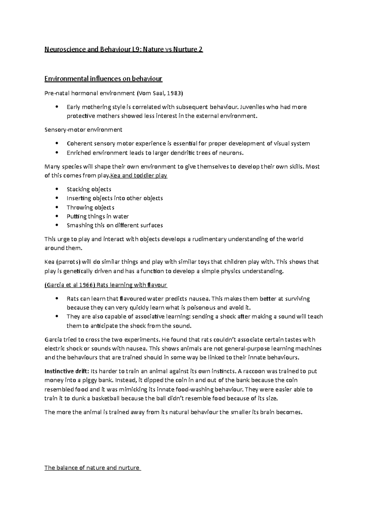 Neuroscience and Behaviour L9 nature nurture 2 - Neuroscience and ...
