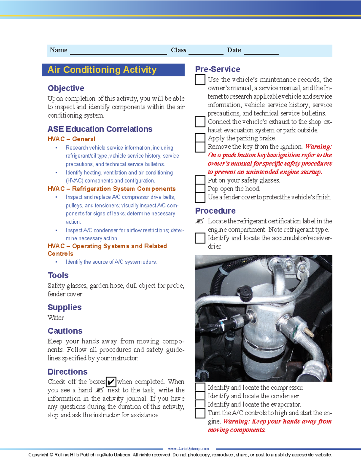 Air Conditioning Activity - AutoUpkeep Name Class Date Air Conditioning ...