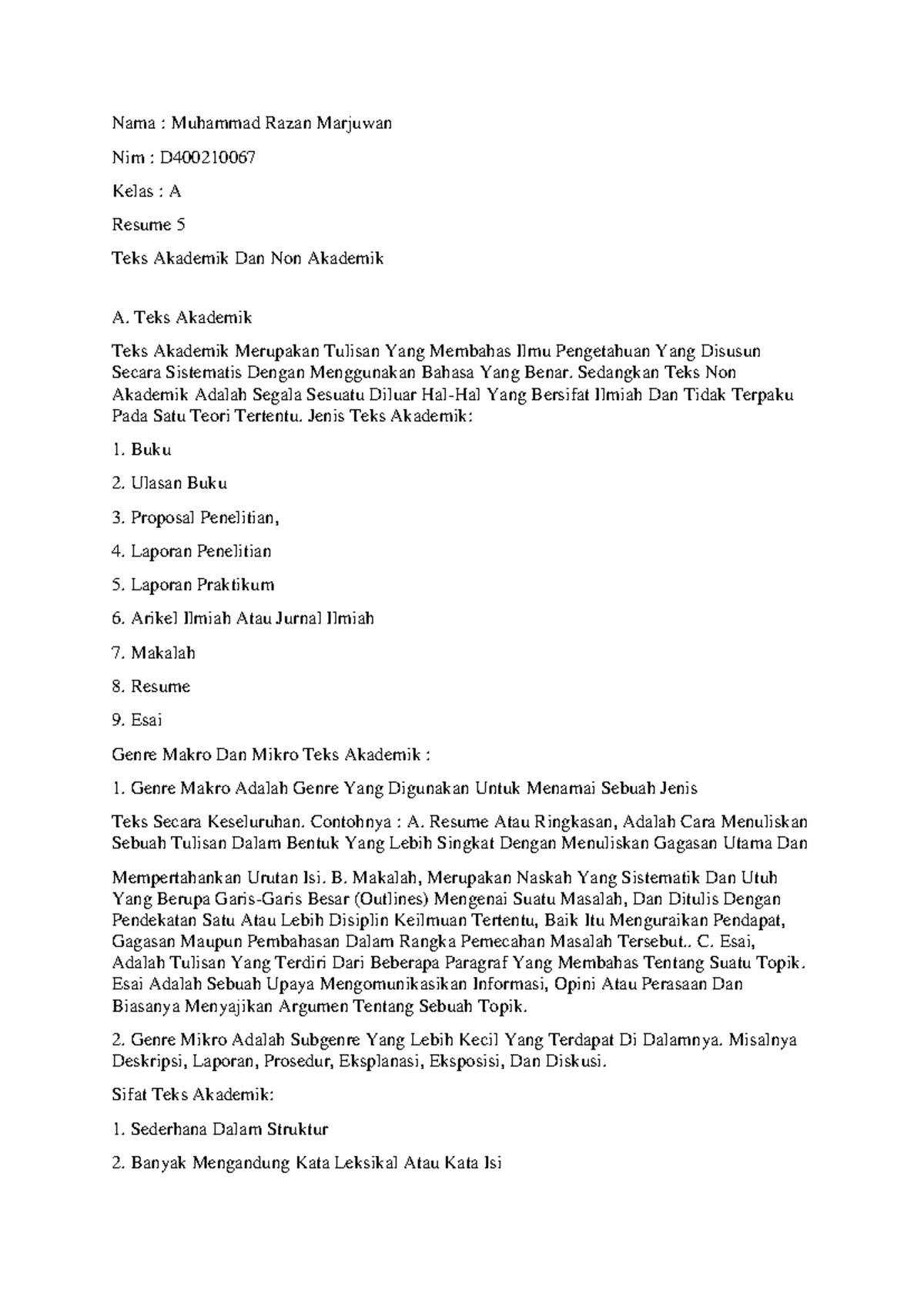 Resume 5 Bahasa indonesia - Nama : Muhammad Razan Marjuwan Nim : D ...