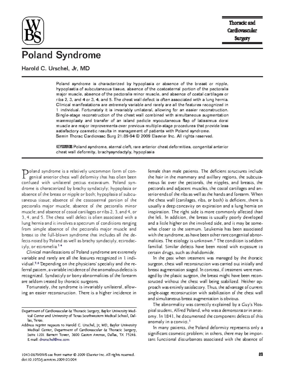 Poland syndrome - Poland Syndrome Harold C. Urschel, Jr, MD Poland ...