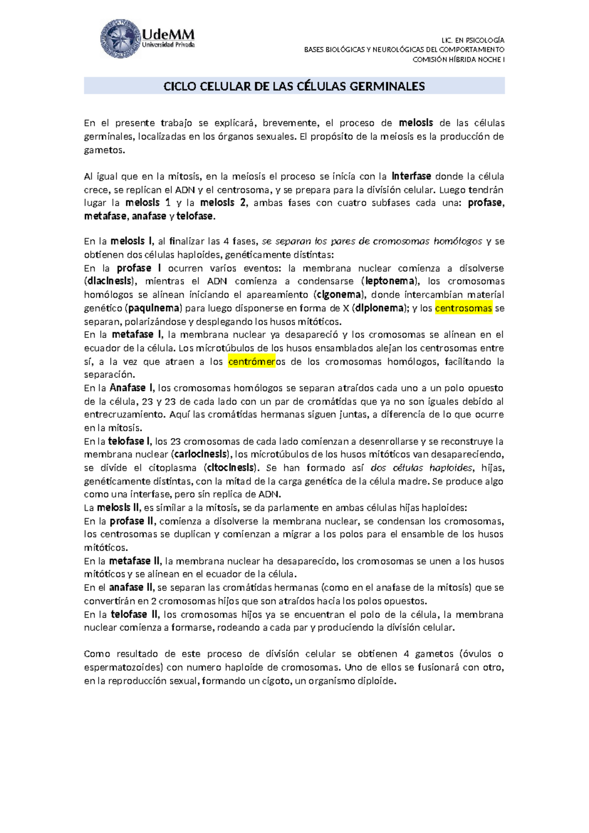 Resumen de Ciclo Celular de las Células Germinales - LIC. EN PSICOLOGÍA ...