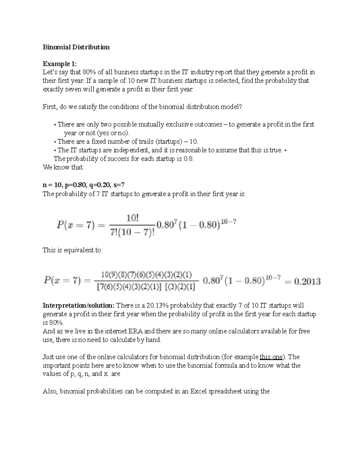 Tutorial-Distribution - Binomial Distribution Example 1: Let’s say that ...