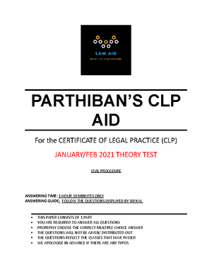 CLP Examination Sample Questions - CLP EXAMINATION OUTLINE PART I 90 ...