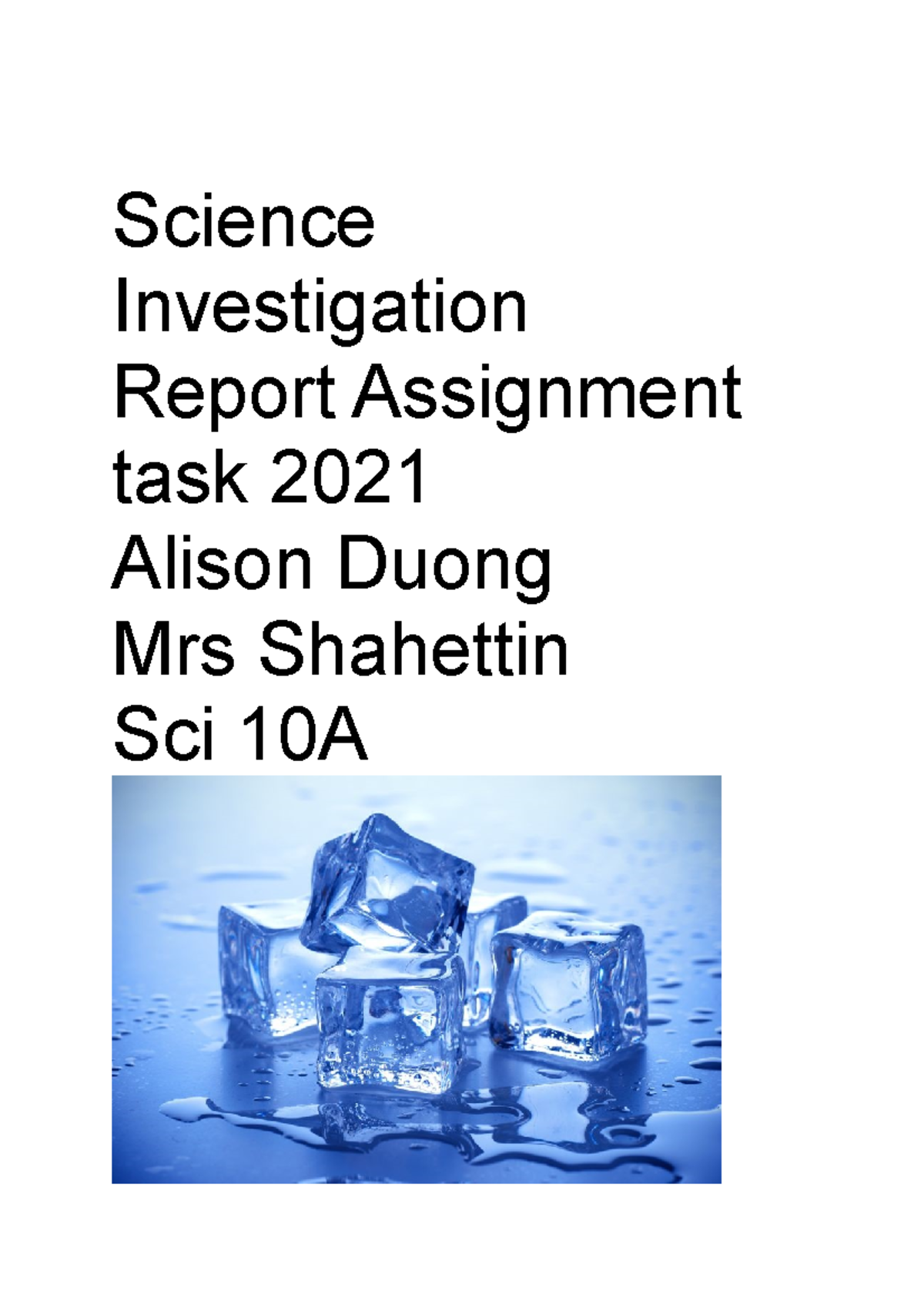 Science Investigation Report Assignment task 2021 - Science ...
