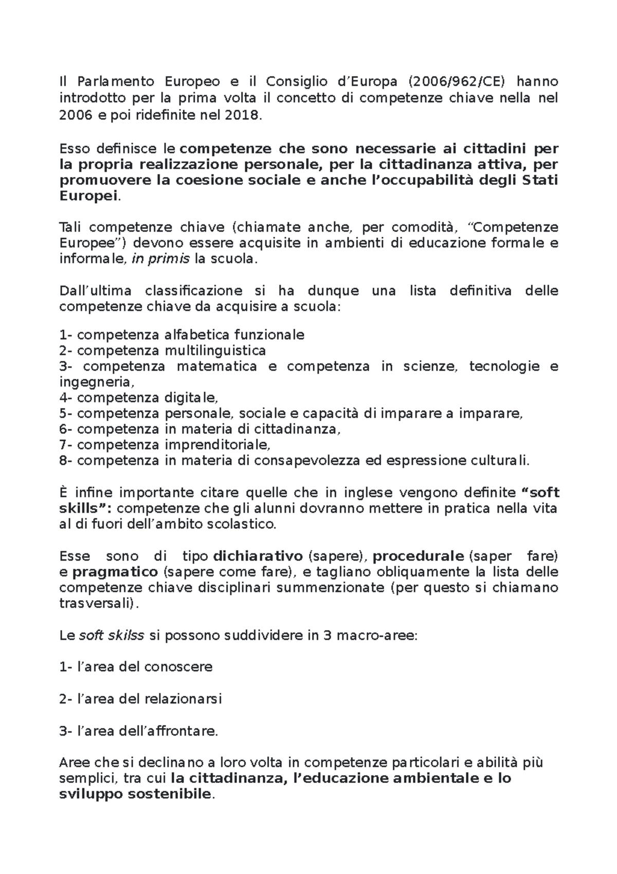 Competenze chiave e soft skills - Il Parlamento Europeo e il Consiglio ...