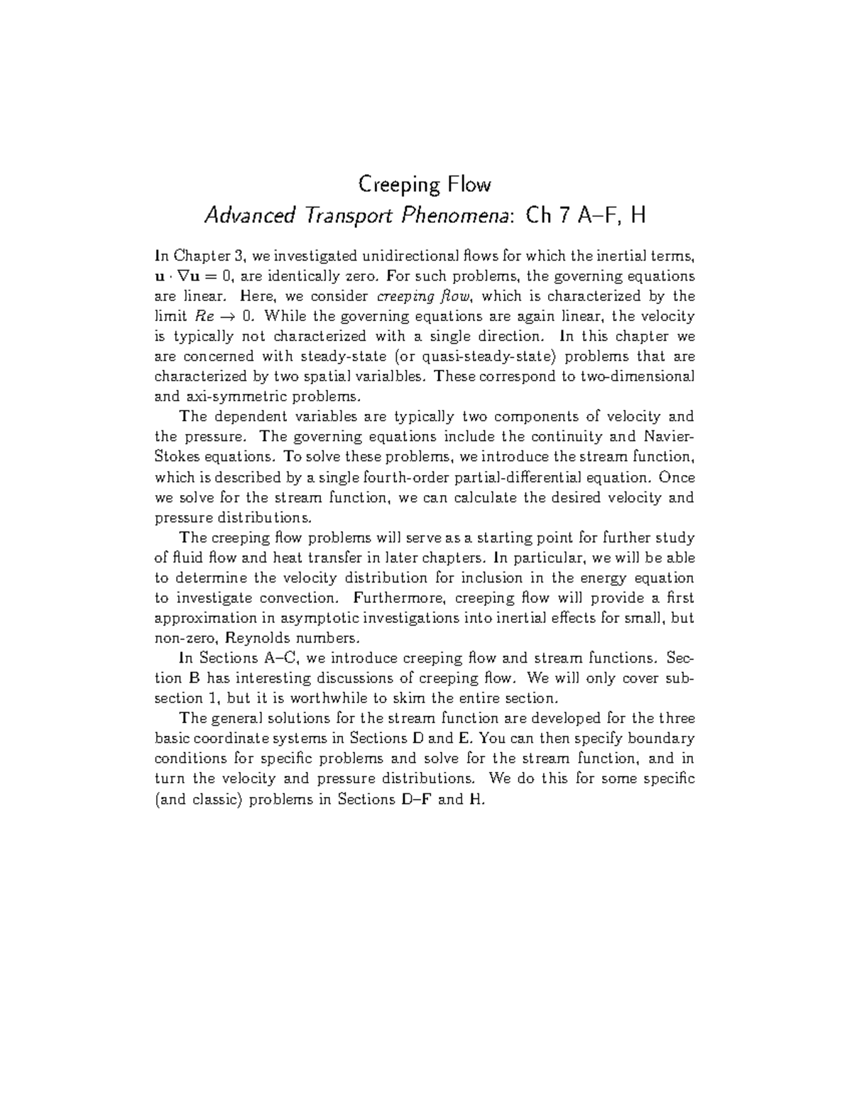 Creeping Flow - Lecture notes 10 - Creeping Flow Advanced Transport ...