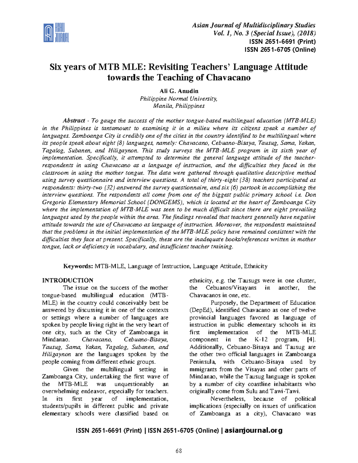 6 years of MTB-MLE - Vol. 1, No. 3 (Special Issue), (2018) ISSN 2651 ...