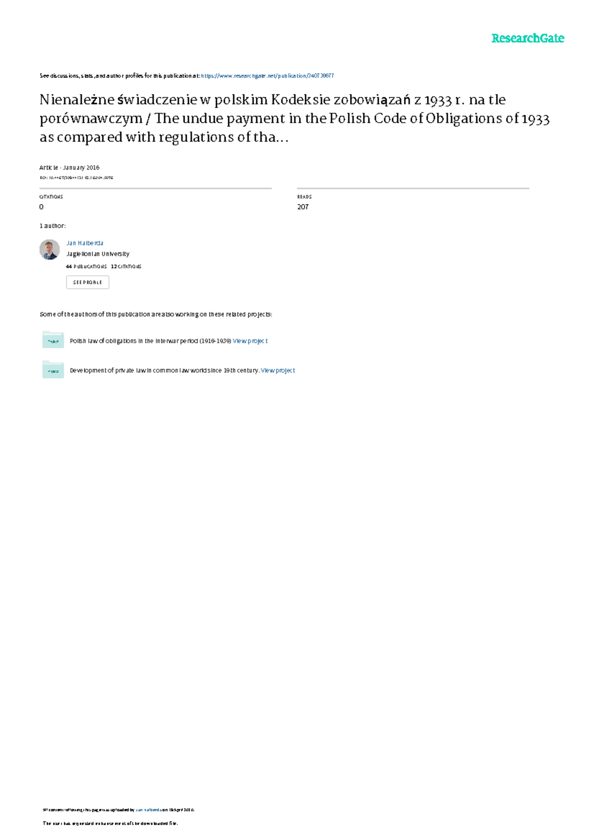 Halberda Nienalenewiadczeniewpolskim Kodeksiezobowizaz 1933r - See ...