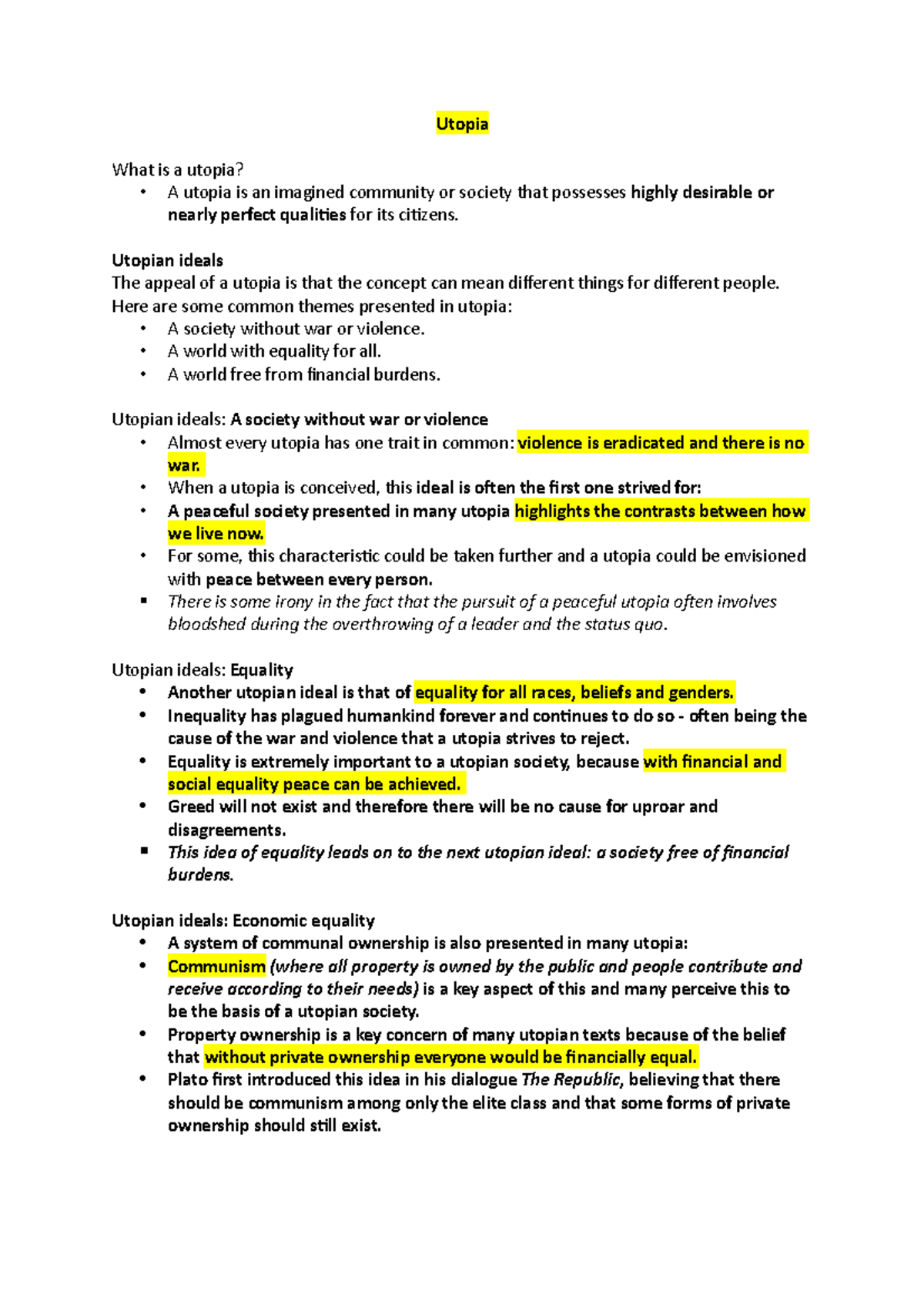 Utopia Notes - Ideals and Thomas More Summary and Analysis - Utopia ...