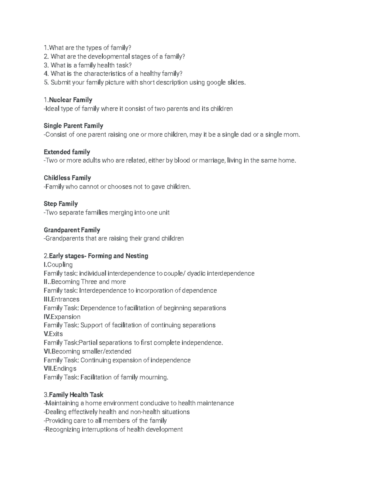 CHN Famiy types 9 - 1 are the types of family? 2. What are the ...