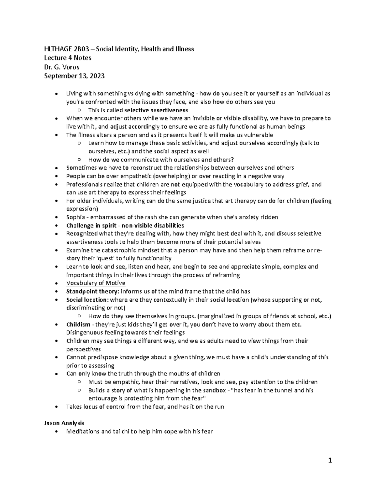 Hlthage 2B03 -Lecture 4 Notes - 1 HLTHAGE 2B03 – Social Iden8ty, Health ...