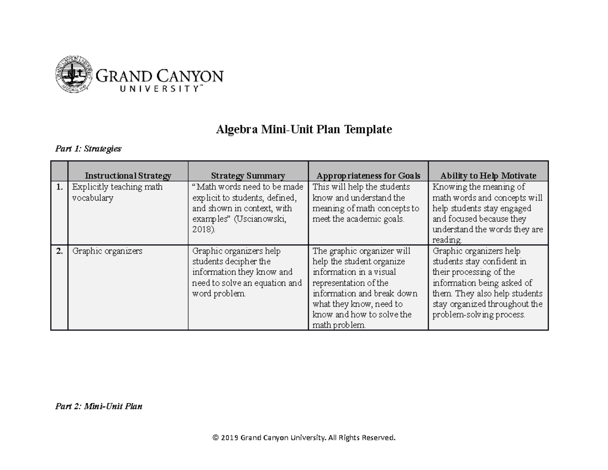 SPD-47~3 - SPD-470 - Algebra Mini-Unit Plan Template Part 1: Strategies ...