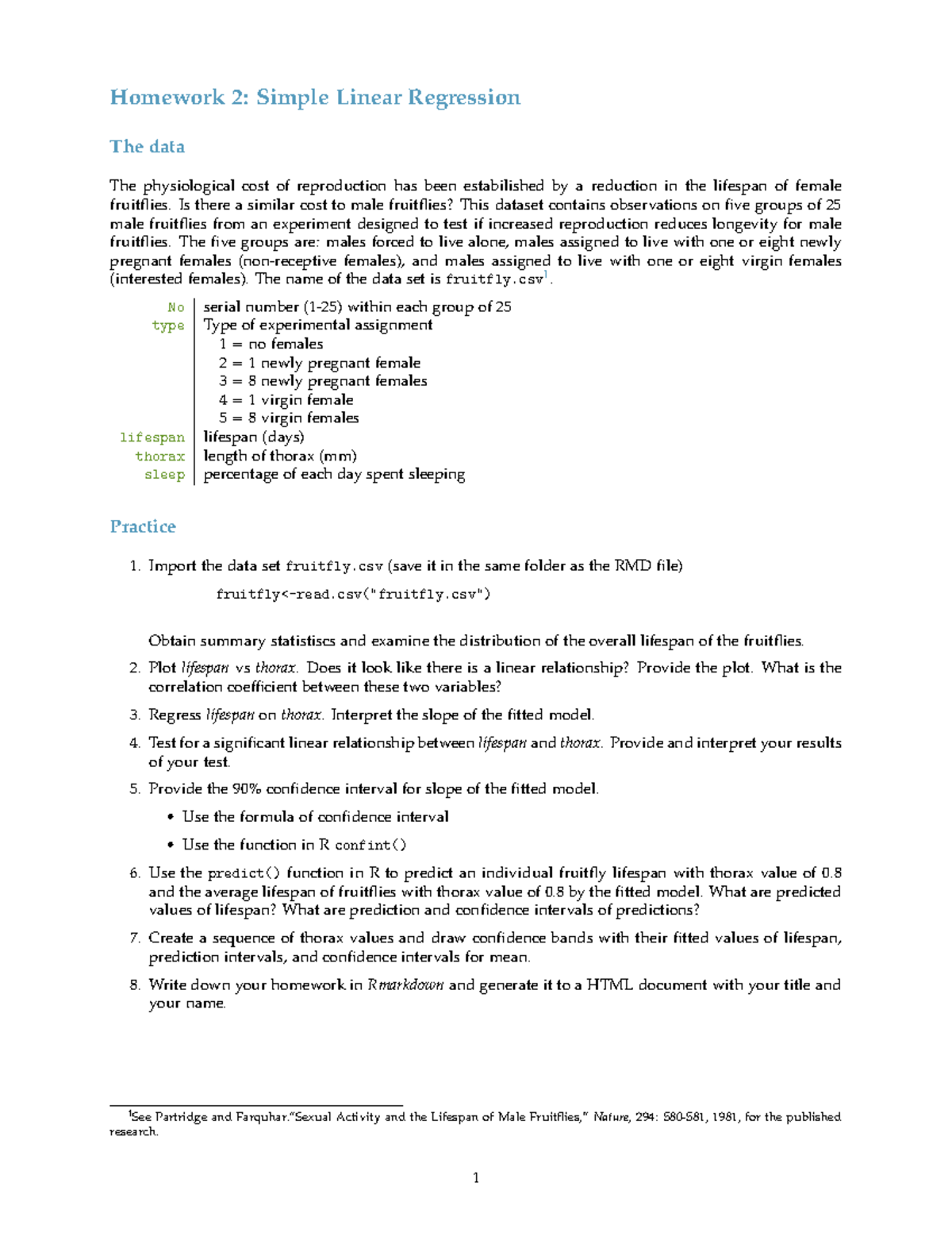 HW 2 - HW 2.pdf - Homework 2: Simple Linear Regression The data The physiological cost of - Studocu