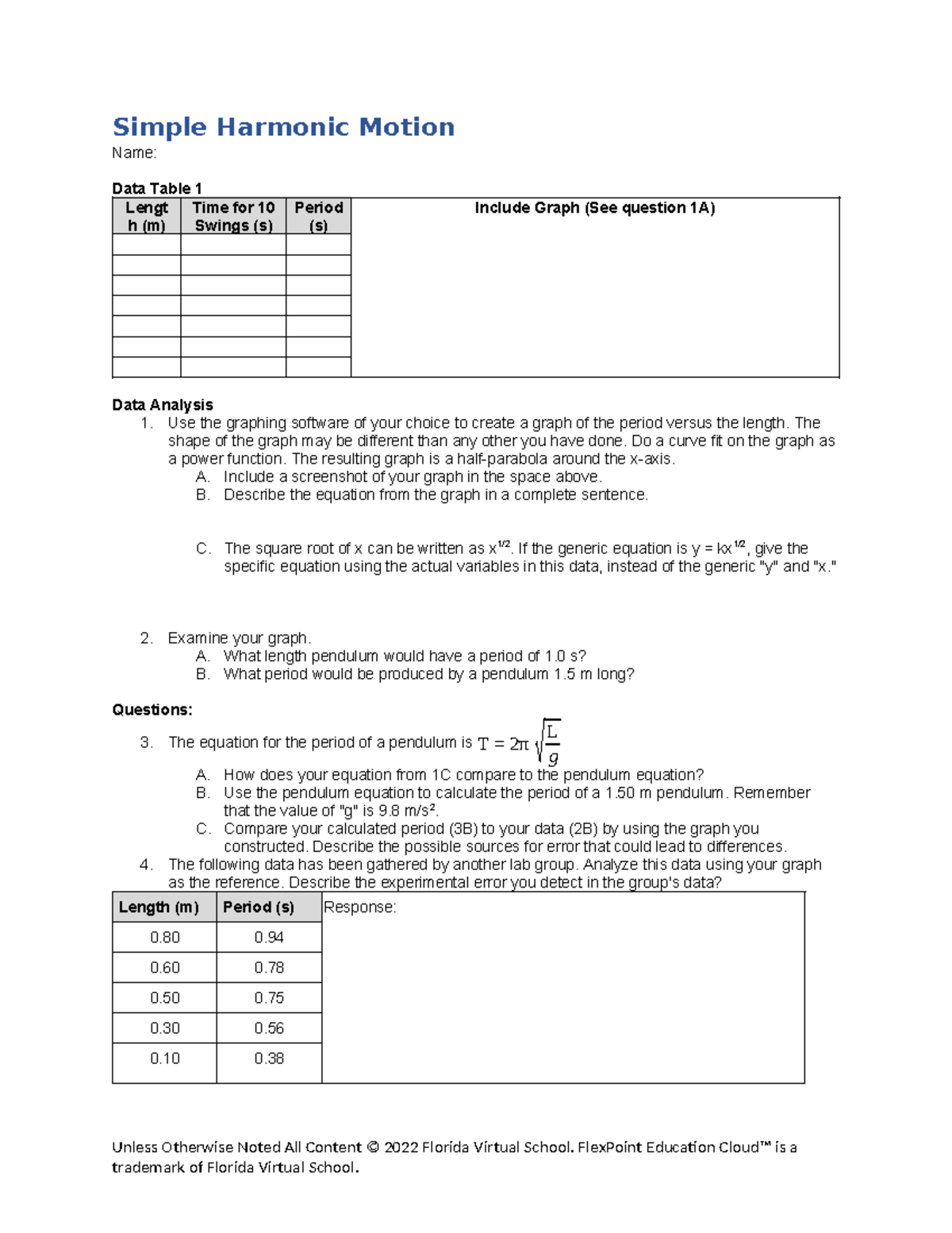 Worksheet 05 01 - hhhhhhhh - Simple Harmonic Motion Name: Data Table 1 ...