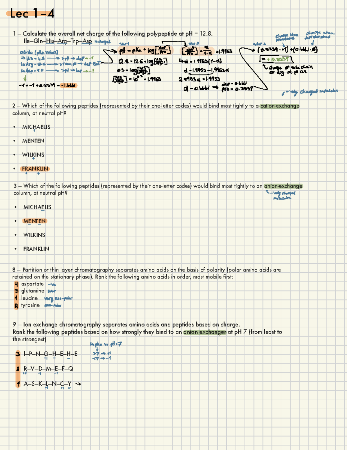HW at End of Lec 1-4 - Lec 1– 1 — Calculate the overall net charge of the following polypeptide ...