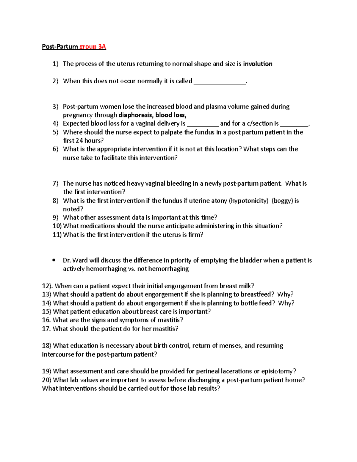 Final guide - OB 2021 - Post-Partum group 3A The process of the uterus ...