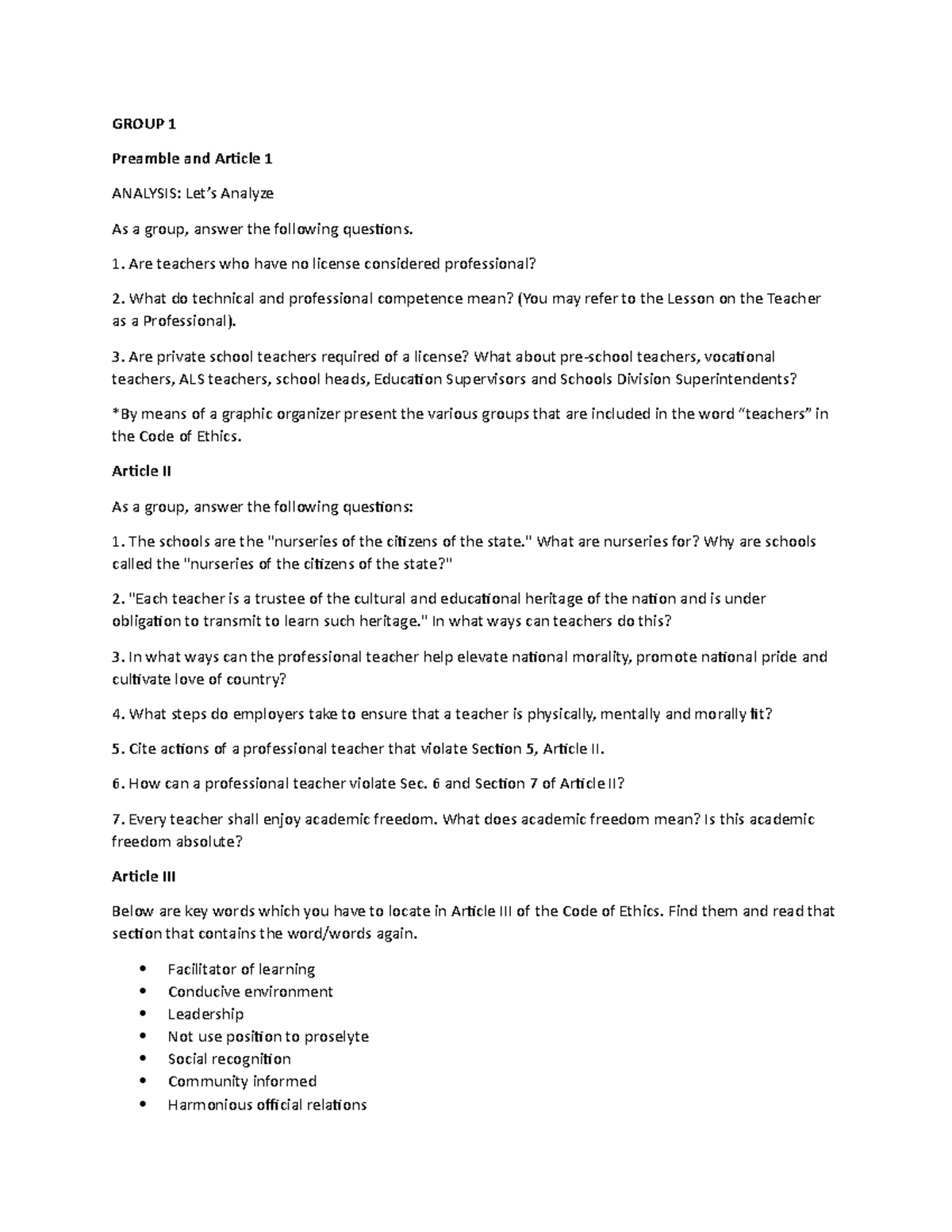 Group I to III Prof Ed 3 - Hehe - GROUP 1 Preamble and Article 1 ...