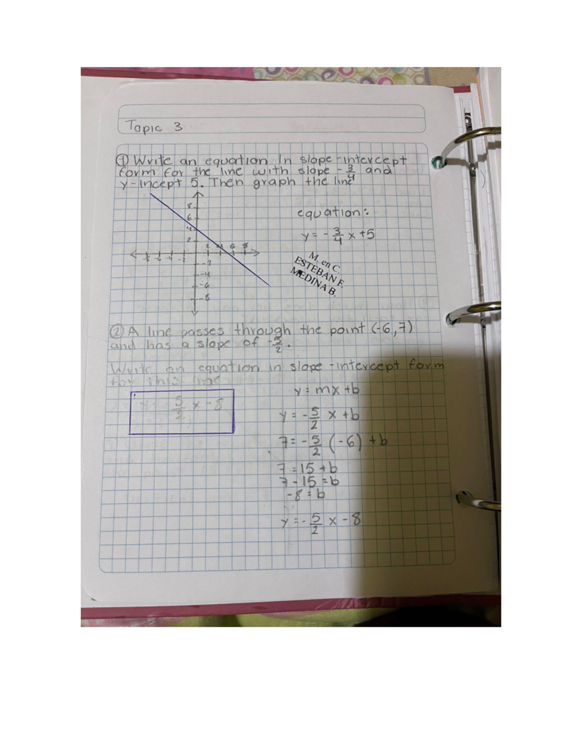 Mate topic 3 - mate 3 tema 3 - Topic 3 9 Write an equation In slope form for the line with slope ...