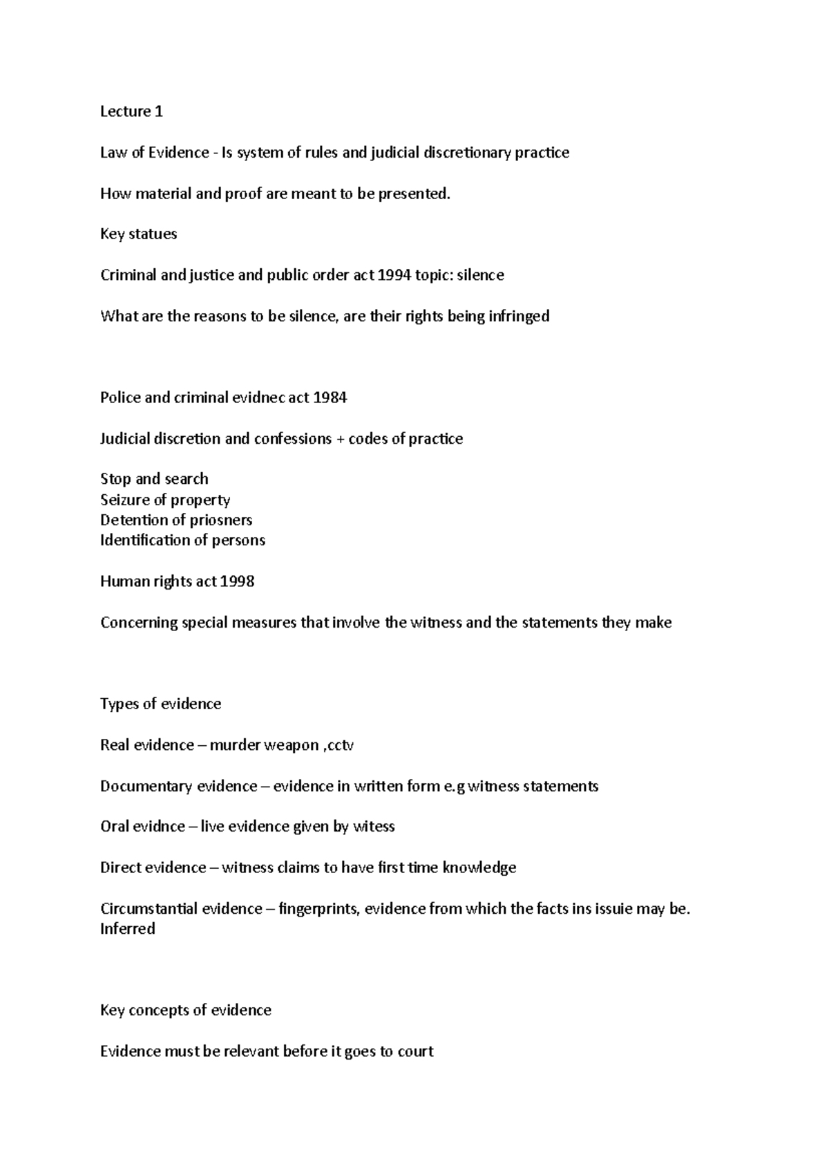 Lecture 1 - Lecture 1 Law of Evidence - Is system of rules and judicial ...