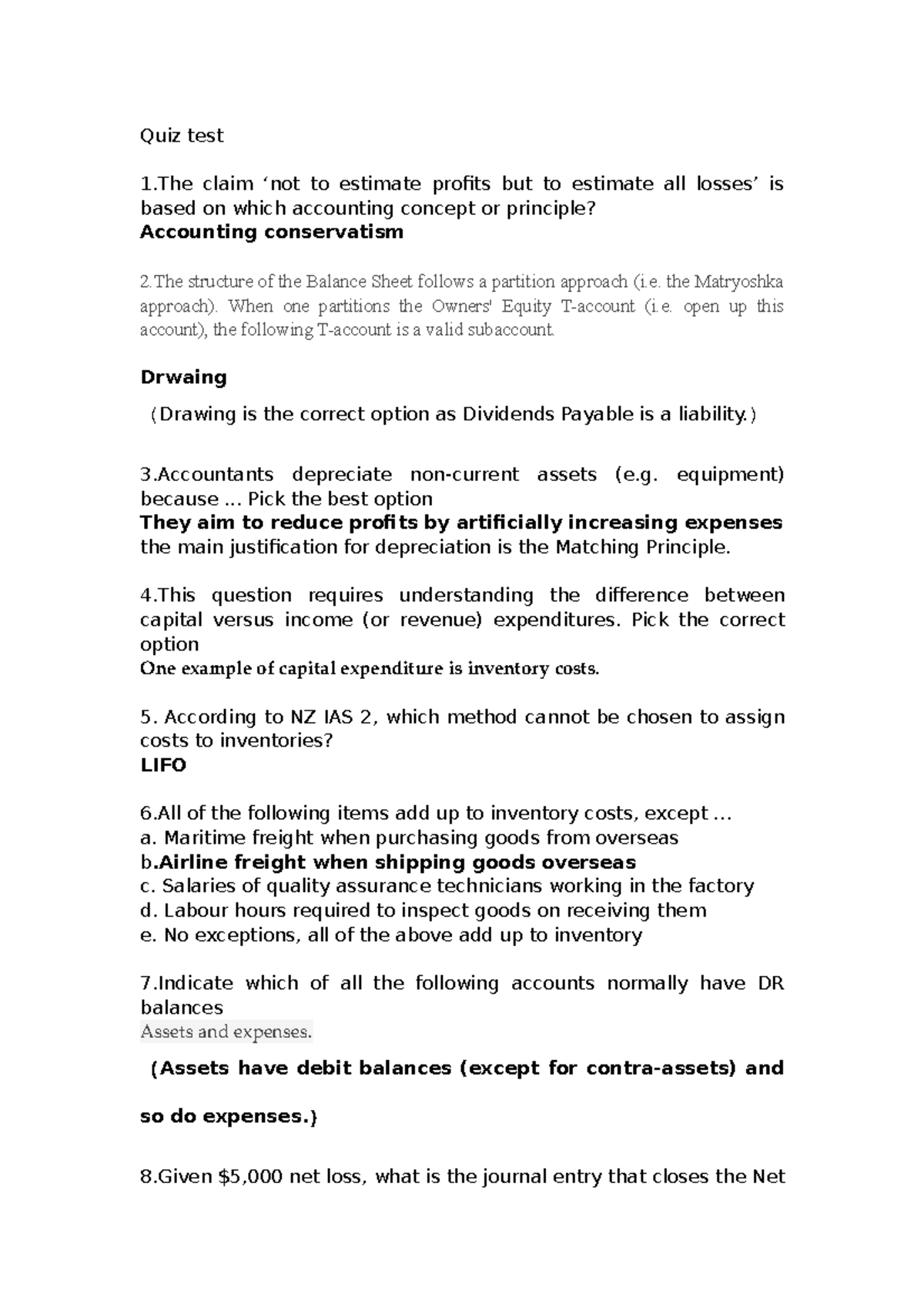 Acct102 quiz - For reference only - Quiz test 1 claim ‘not to estimate ...