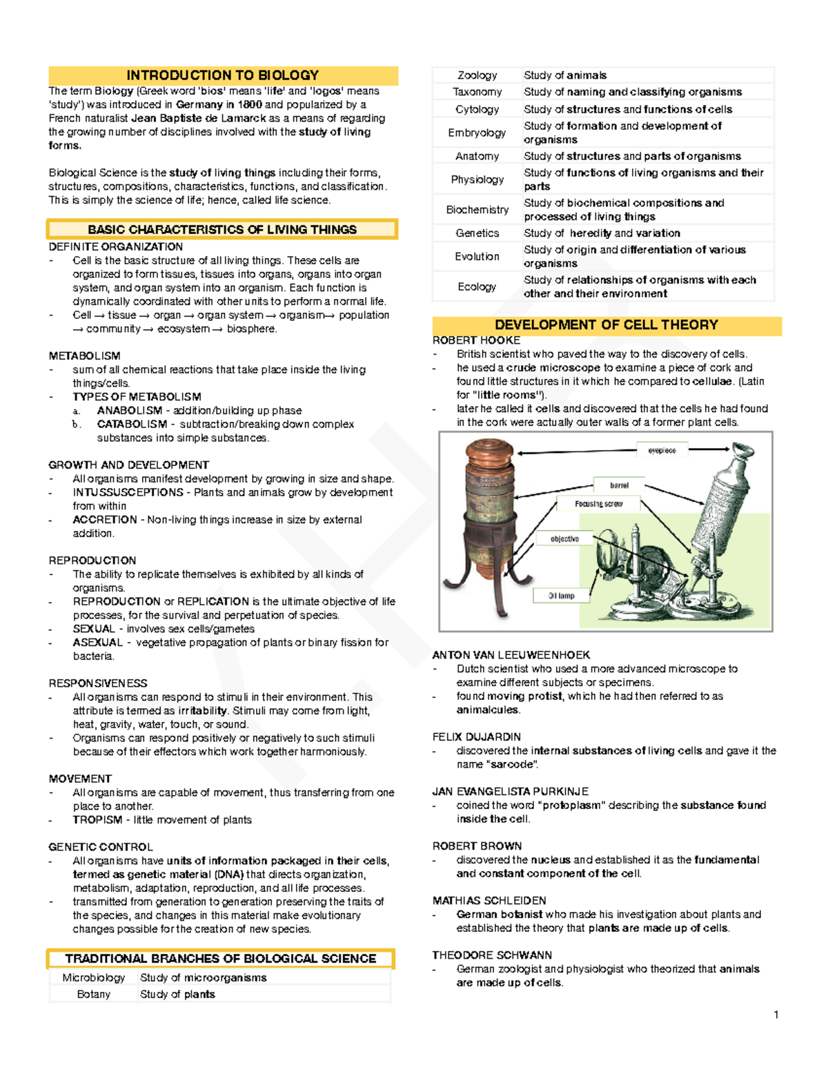 GEN BIO Midterm Notes - Reviewer for General Biology 1. - Y.H ...