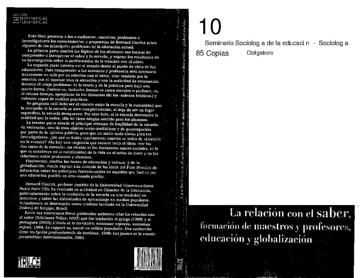 Bernard Charlot - La relación con el saber, foi'máción de maestros y In ...