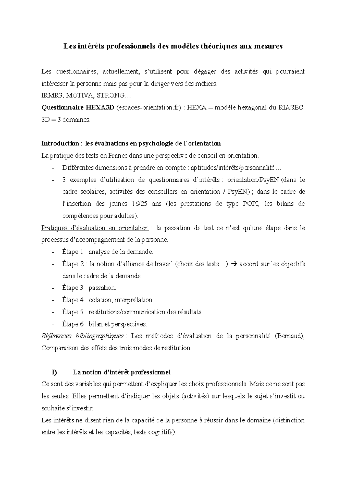 Les intérêts professionnels - Les intérêts professionnels des modèles ...