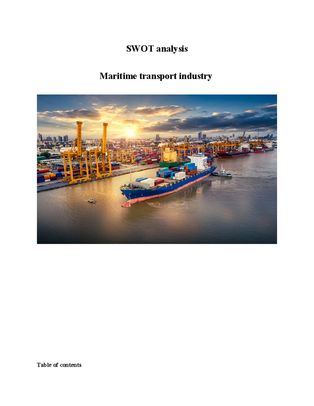 Project English swot - Swot analysis Maritime transport industry - SWOT ...