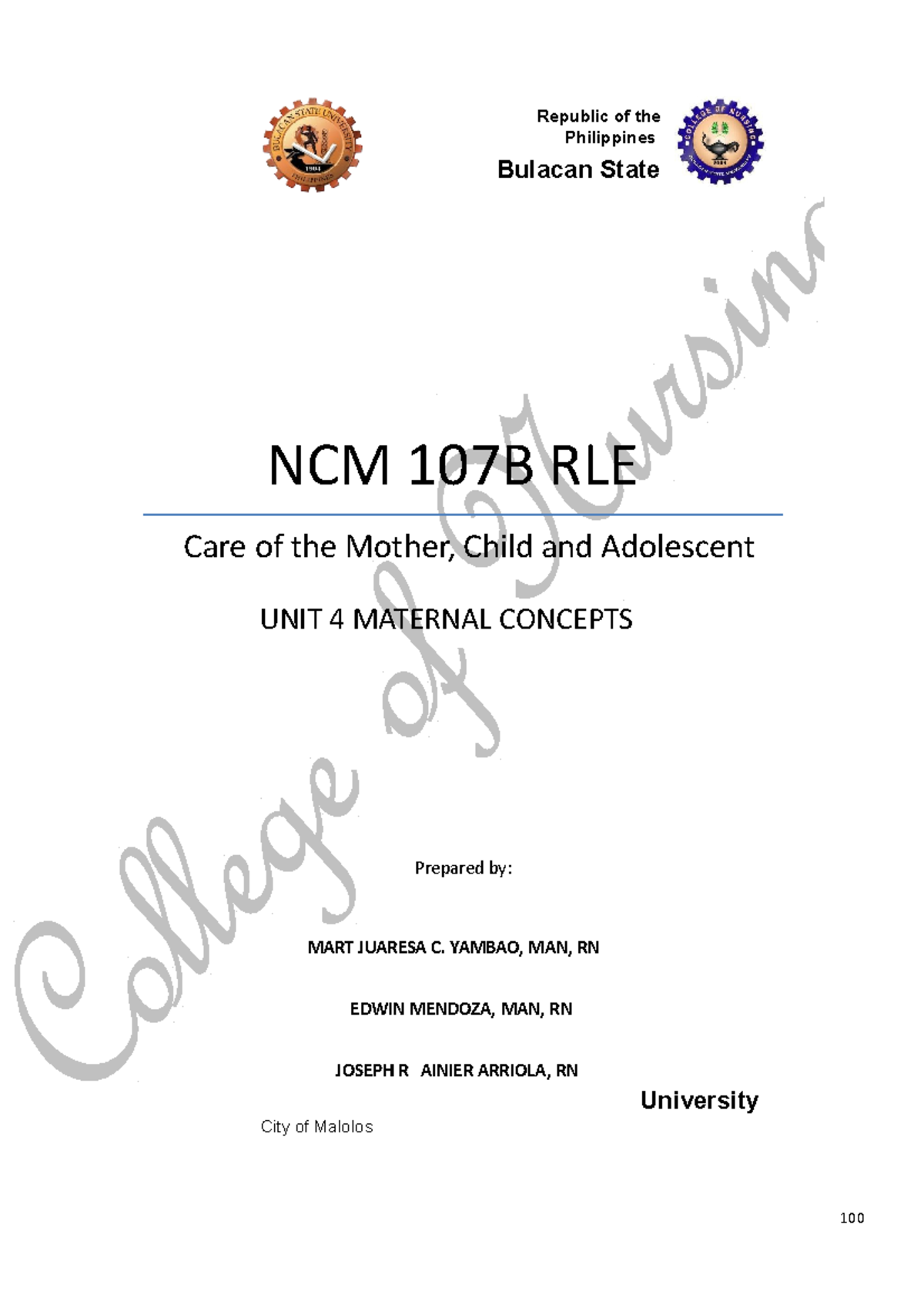 Unit 1 Self Learning Module Maternal Concepts - Republic of the ...