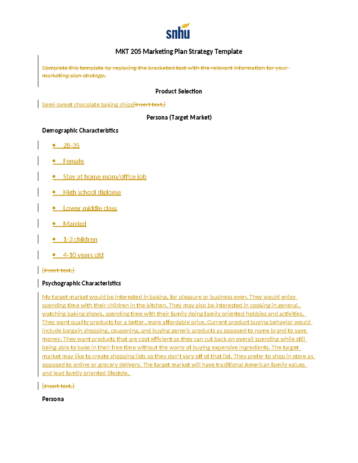 MKT 205 Marketing Plan Strategy Template - MKT 205 Marketing Plan ...