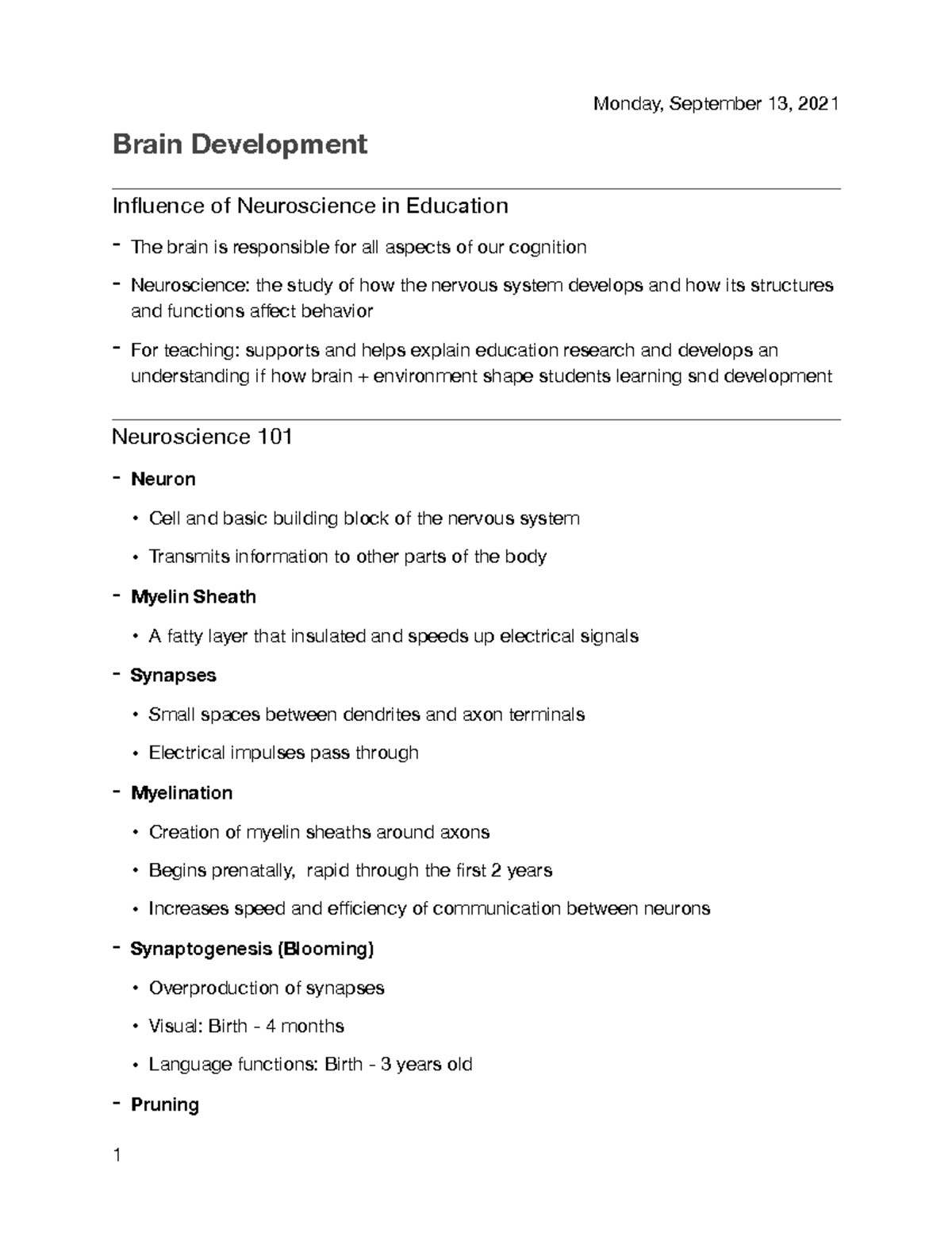 Brain Development - Basic Notes - Brain Development Influence of ...
