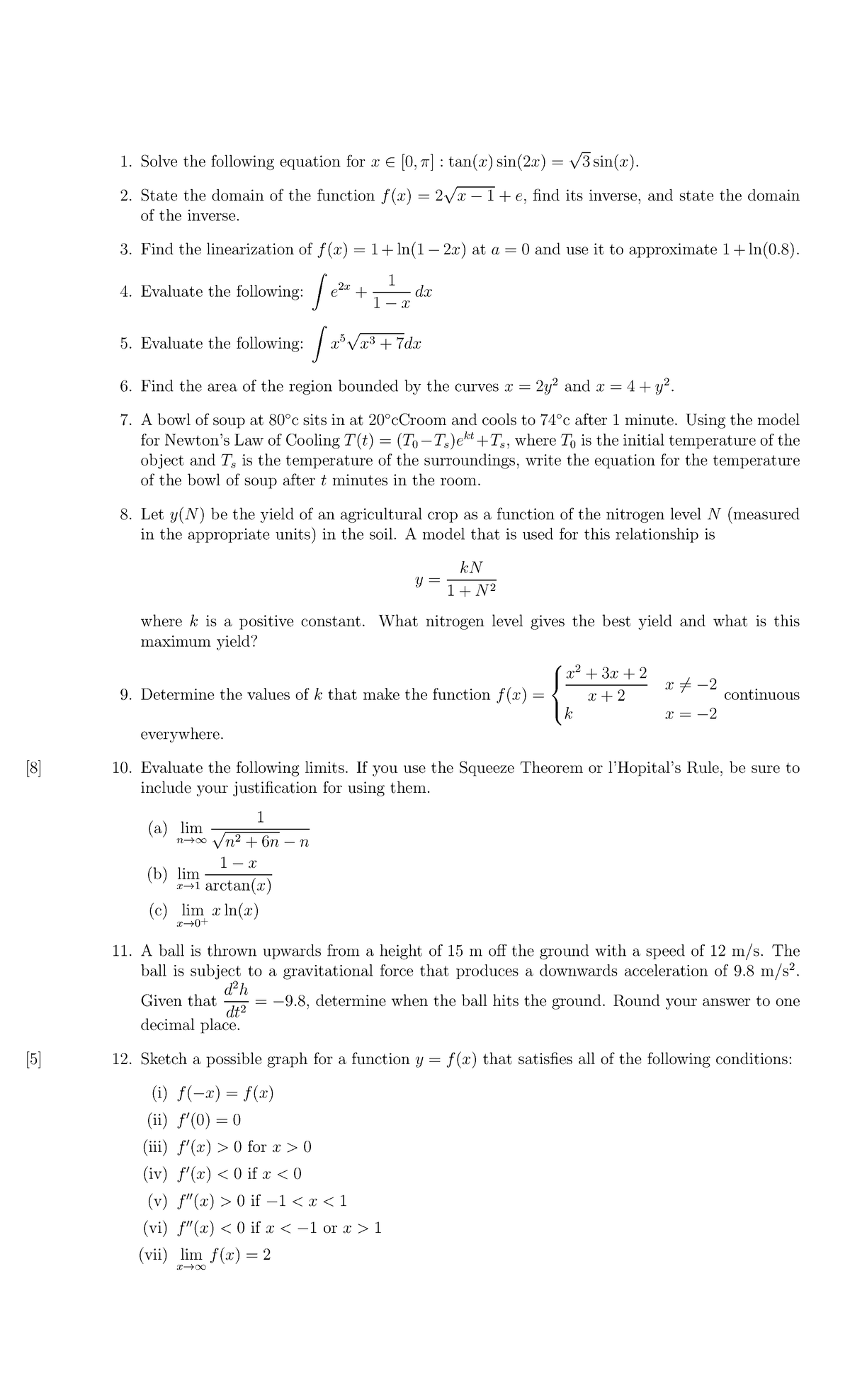 Math-127-Final-Exam Questions - Solve the following equation for x ∈ [0 ...