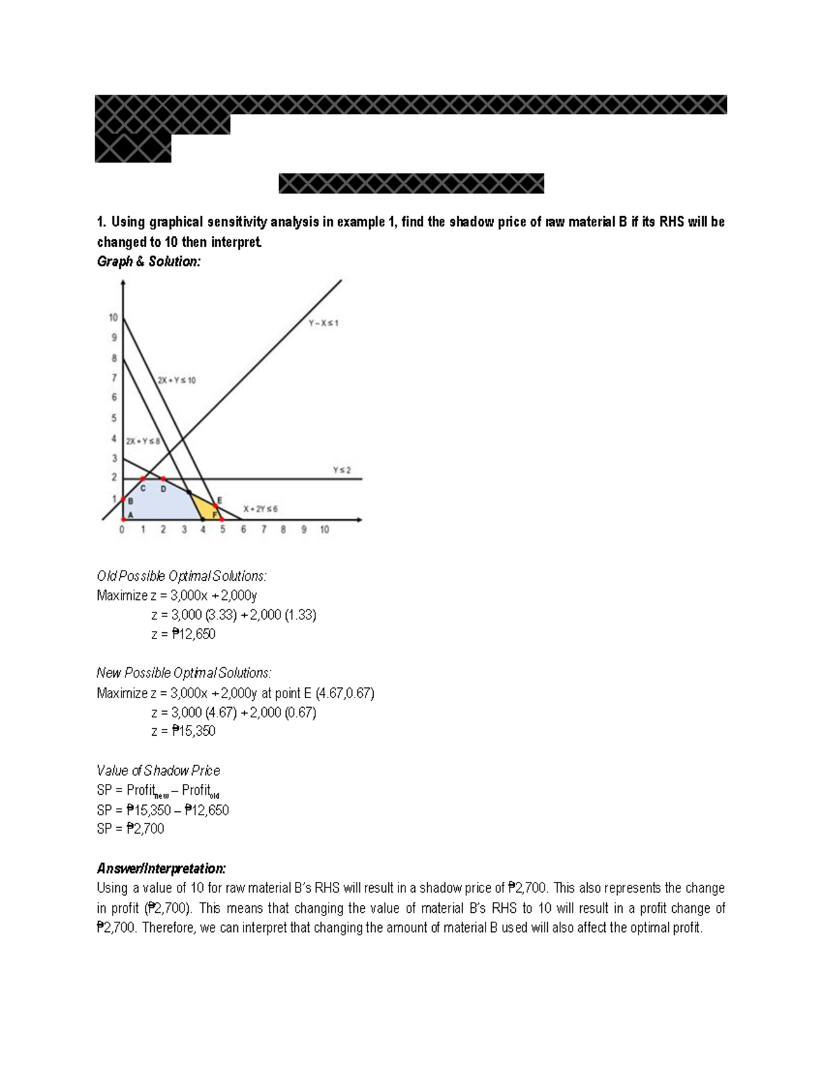 Assignment In Management Science With Interpretation 1 Using Graphical Sensitivity Analysis