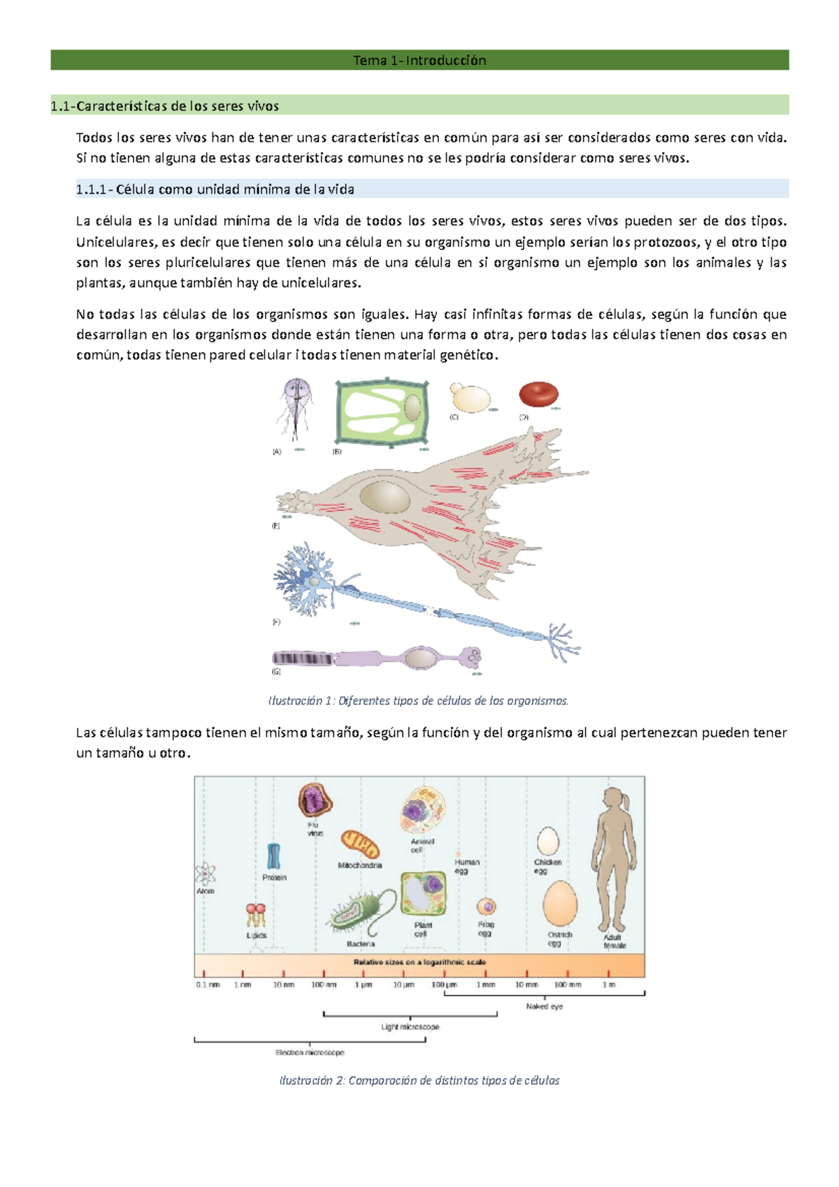 Tema1-Apuntes - Tema 1- Introducción 1-Características de los seres ...