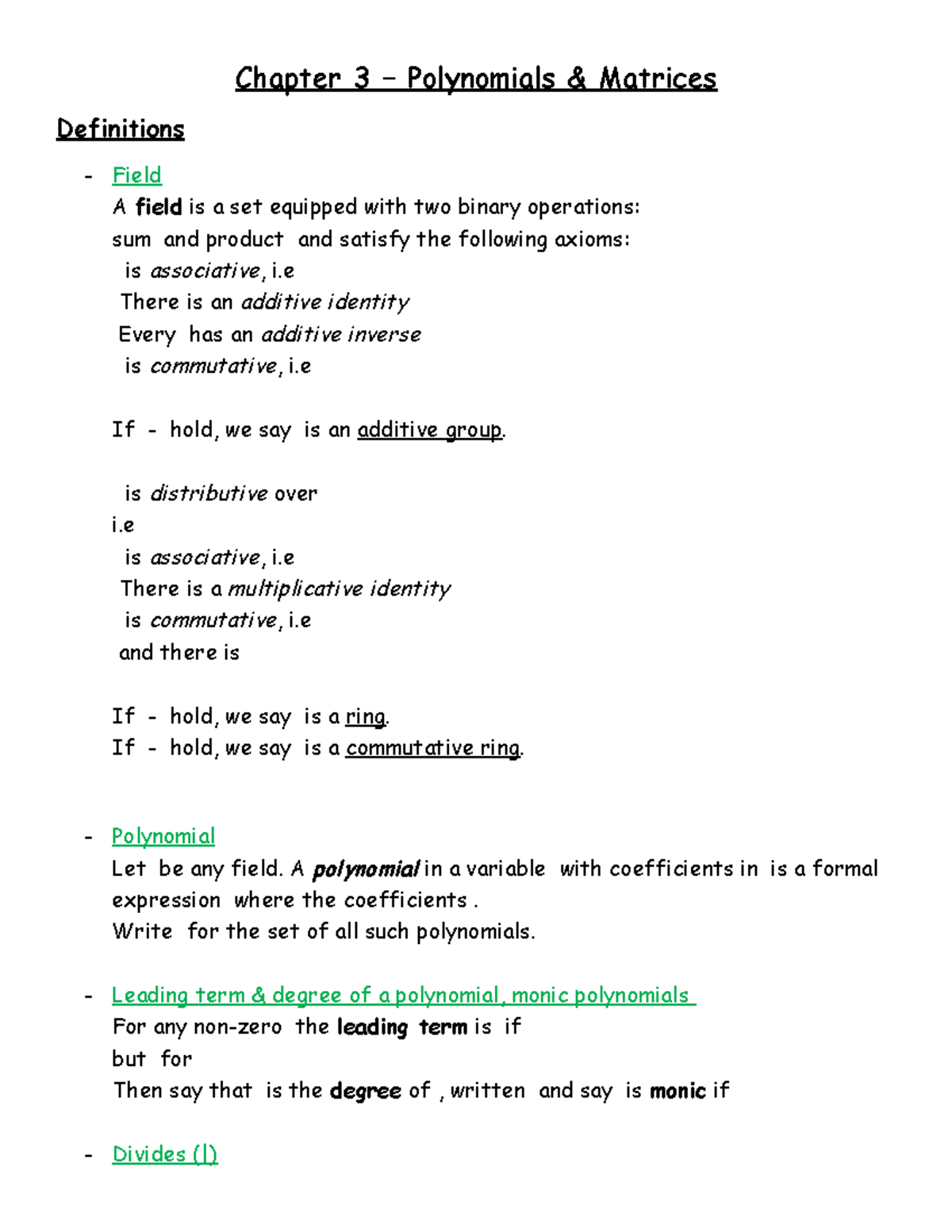 Chapter 3 - Polynomials and matrices - Chapter 3 – Polynomials ...
