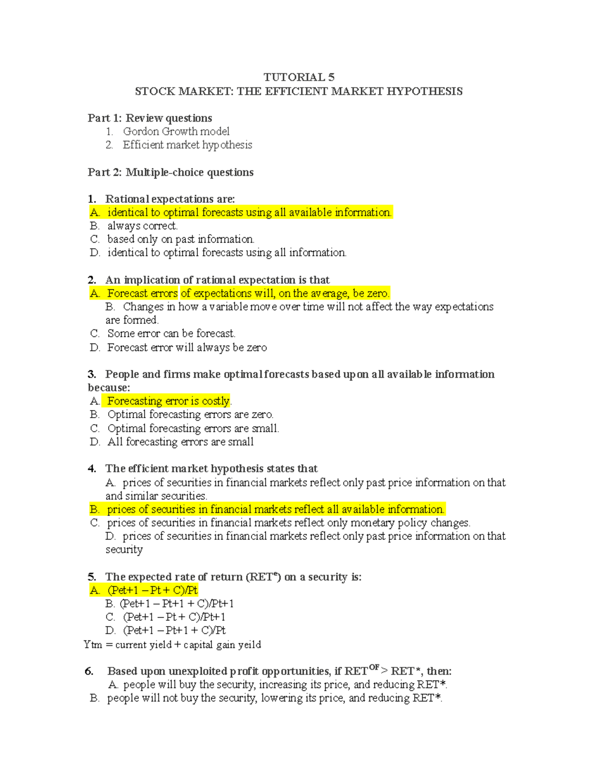 Tutorial 5 fmt - good luck - TUTORIAL 5 STOCK MARKET: THE EFFICIENT ...