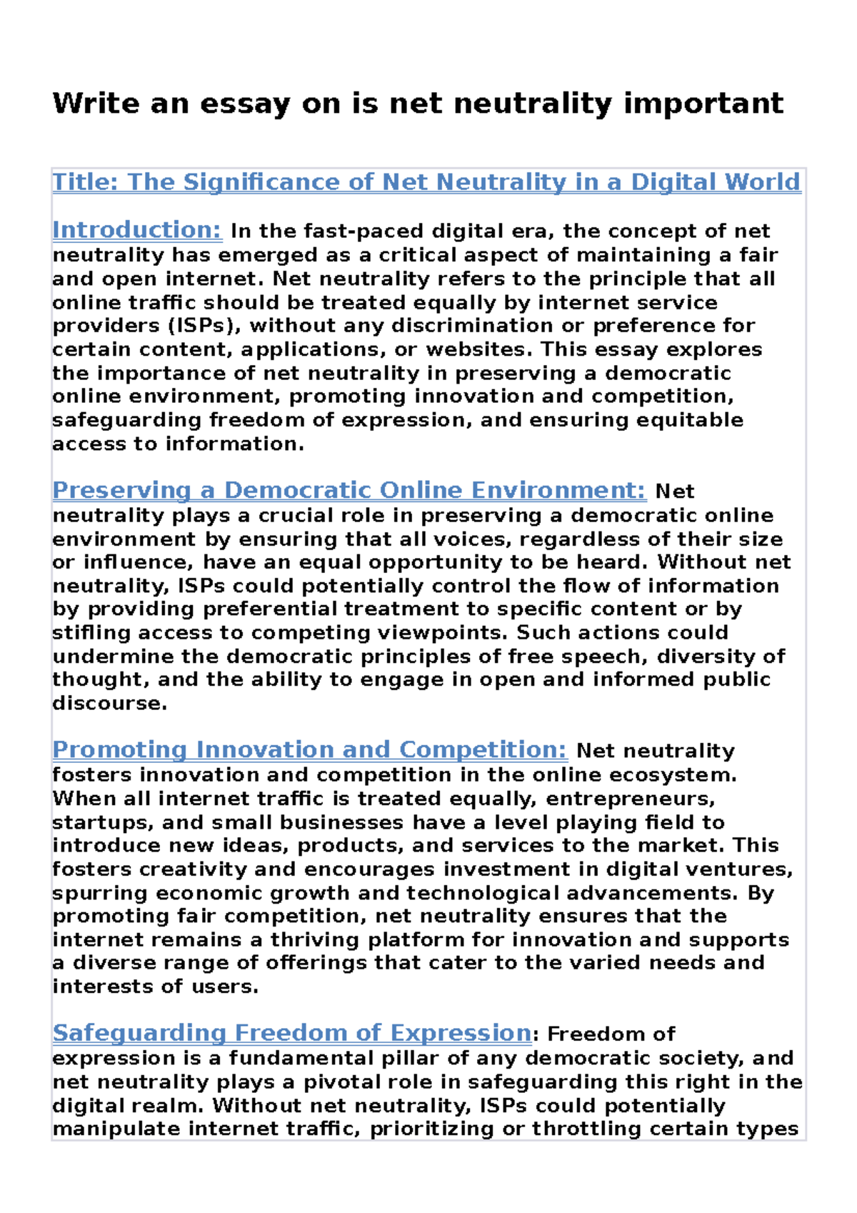 The Significance of Net Neutrality in a Digital World , Net Neutrality ...